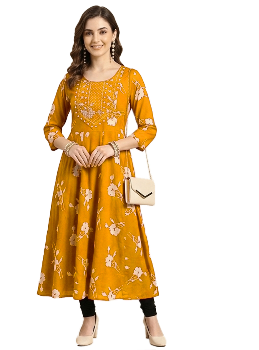 Rust Orange Floral Anarkali (only Top) – vindula