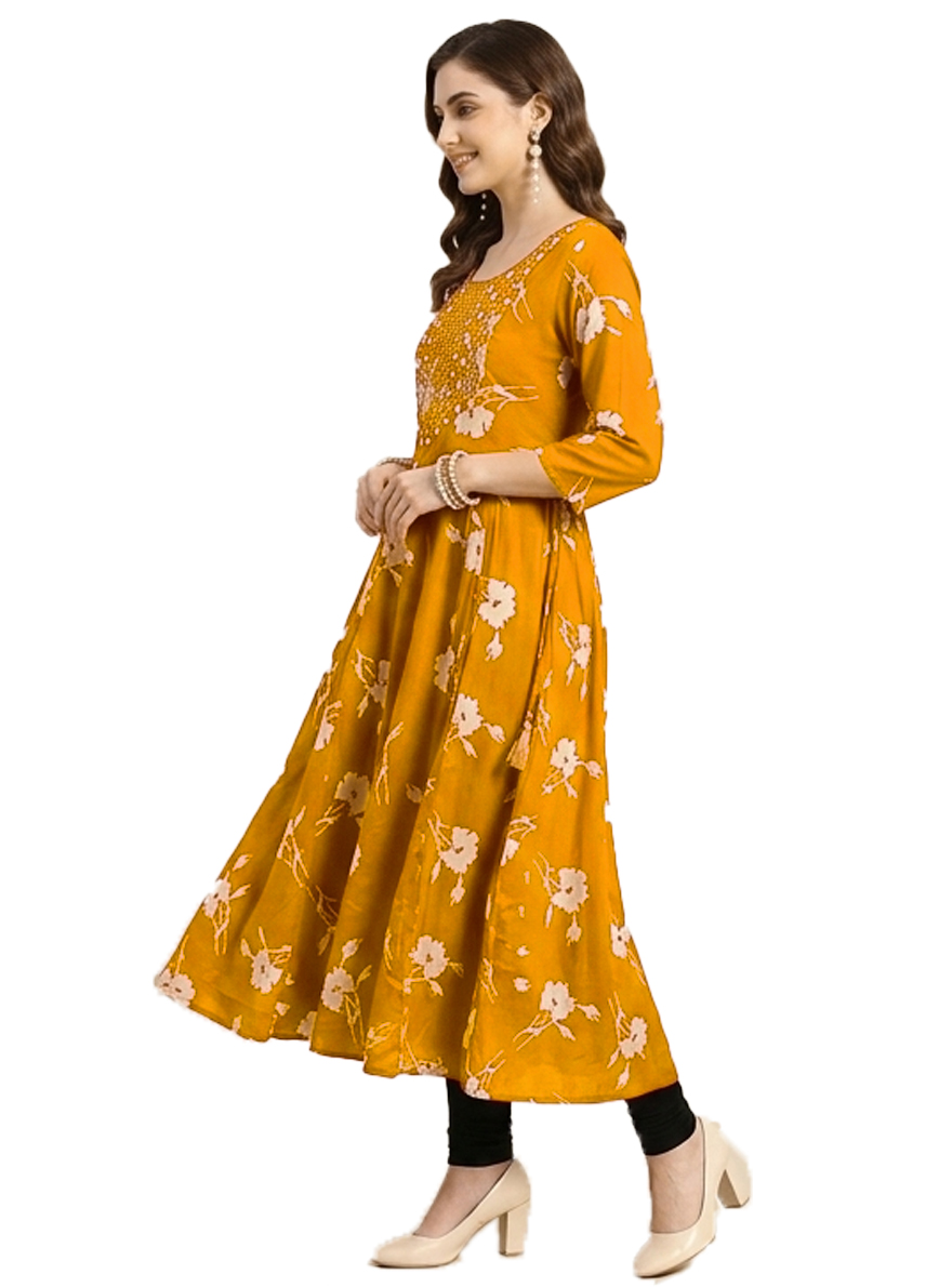 Rust Orange Floral Anarkali (only Top) – vindula