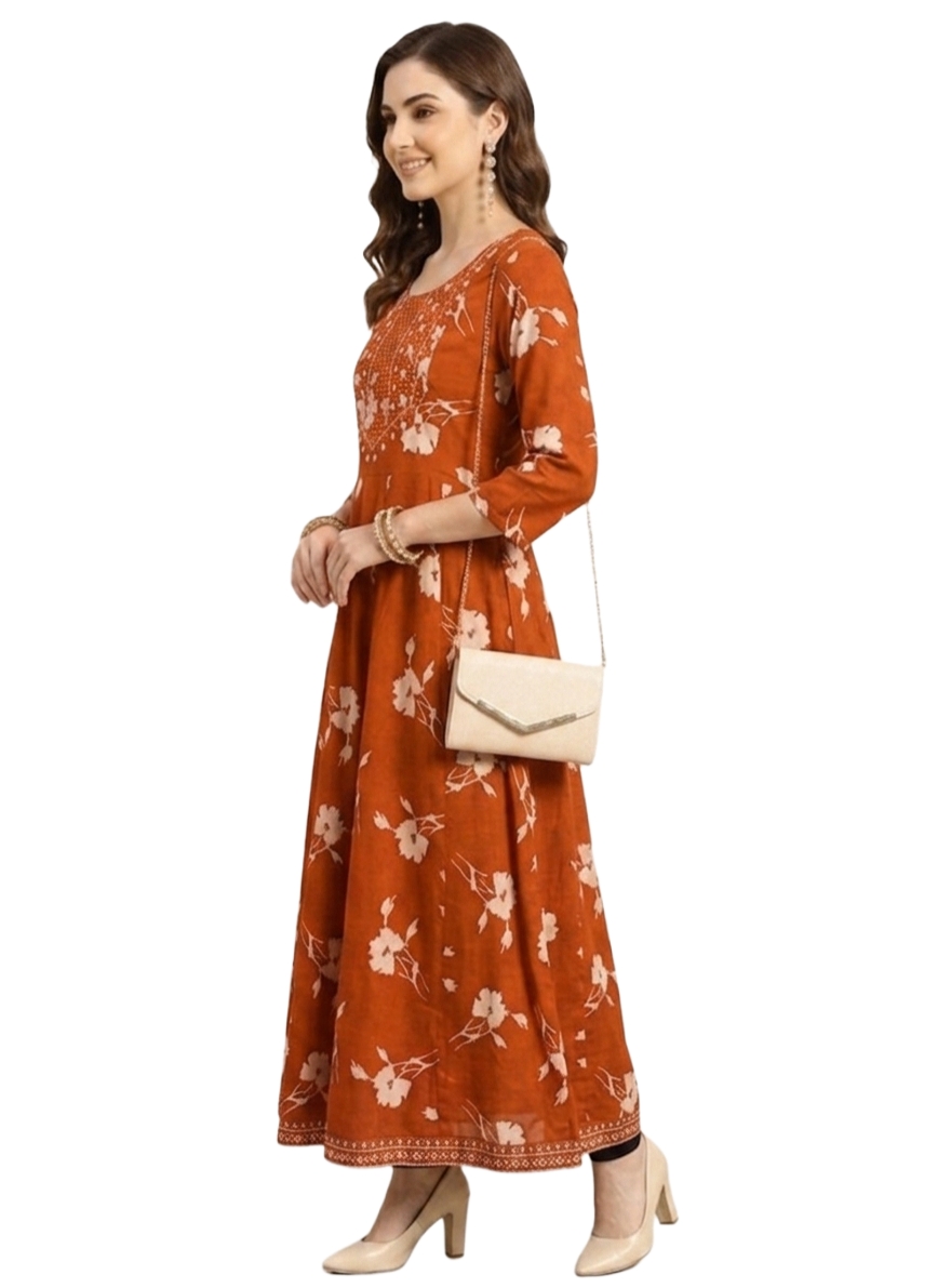 Rust Orange Floral Anarkali (only Top) – vindula
